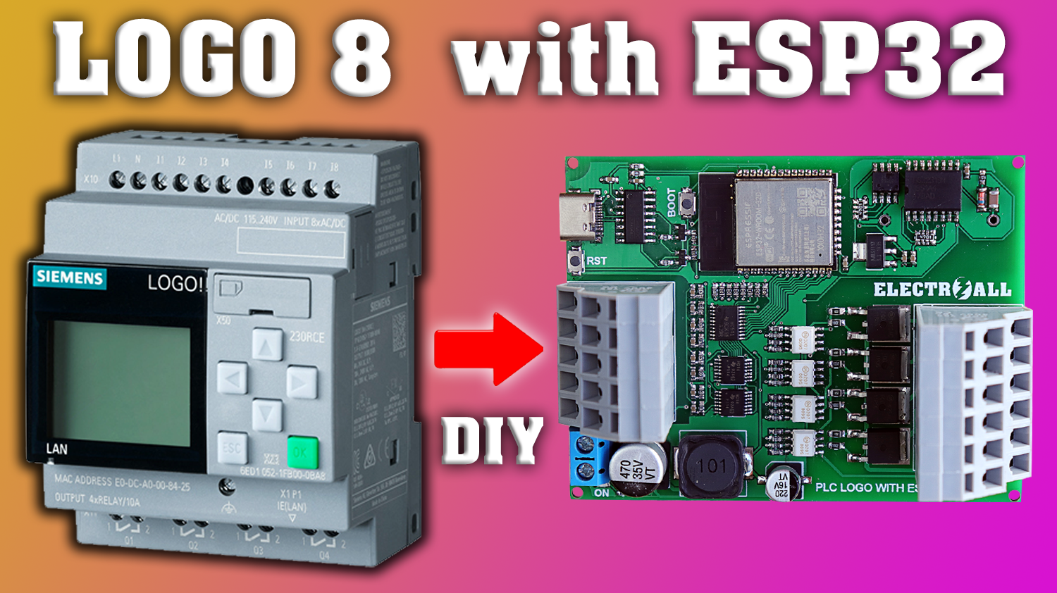 PLC LOGO con ESP32, 8 Entradas, 8 Salidas y Reloj de Tiempo Real